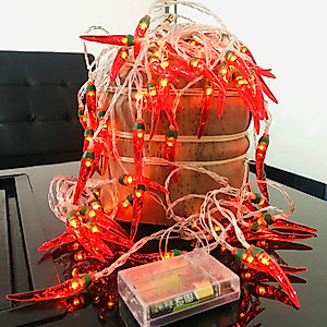 Sezrgiu 10M 80 LED Red Chili Pepper String Lights Fairy Night Lights Copper Garland Wreath Hanging Lamp Battery Powered for Home Wedding Party Garden Decoration (32.8FT/80LED, Red Chili)