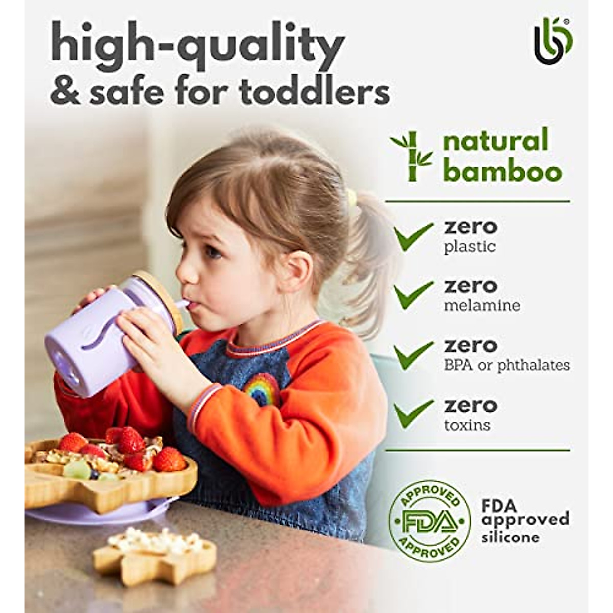 bamboo bamboo Toddler Sippy Cup with Straw and Lid, Transition Drinking Cup for Kids Holds 11.8 oz of Milk, Juice, Water or Smoothies – Glass Kids Cup with Impact-Resistant Silicone Sleeve and Straw