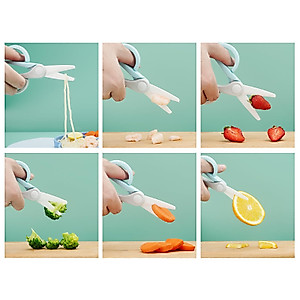 Ceramic Scissors for Baby Food Cutting, Safety Healthy BPA Free Toddler Feeding Shears with Protective Blade Cover and Portable Travel Case-Blue/Grey