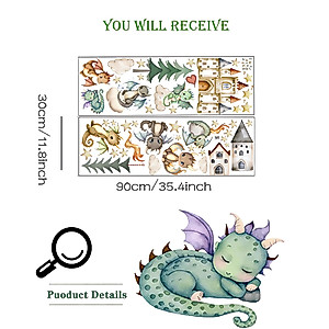 Cute Dinosaur Cub Wall Stickers, sacinora Baby Dinosaurs Cartoon Castle Animals DIY Wall Decals Removable Vinyl Peel and Stick for Boy Kids Nursery Living Room Bedroom Children's Room Art Decorations