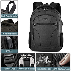 Travel Laptop Backpacks for School Teen Boys Colleges Water Resistant Back Pack with USB Charging Port, Business Anti Theft Sturdy Computer Bag Gifts Fits 17.3 Inch Laptop, Black