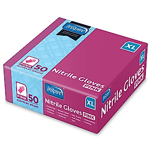 Inspire Pink Disposable Latex Free Nitrile Gloves - 2 Pack Value | Nail Salon & Hair Dye Gloves | Large