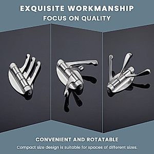 Suyar Brushed Nickel Bathroom Towel Hook, Solid Metal Robe Holder 3 Swivel Foldable Arms, Flexible Rotating Towel Hook for Hanging Coat Clothes, Wall Mounted