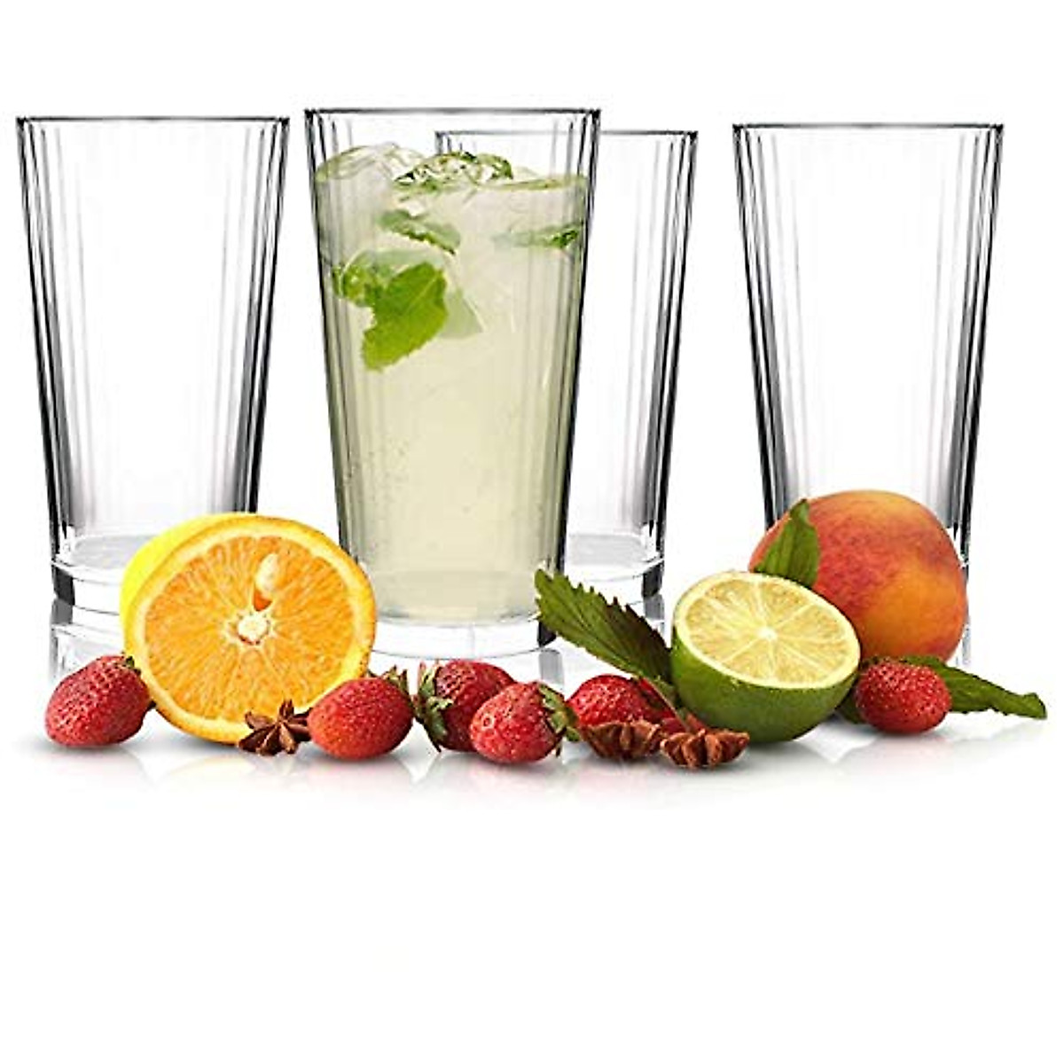 Circleware Hill Street Huge Set of 16 Drinking Glasses and Whiskey Cups, 8-15.7 oz & 8-12.5 oz, Glassware for Water, Beer, Juice, Ice Tea, Bar Beverage, 16pc, Spectrum