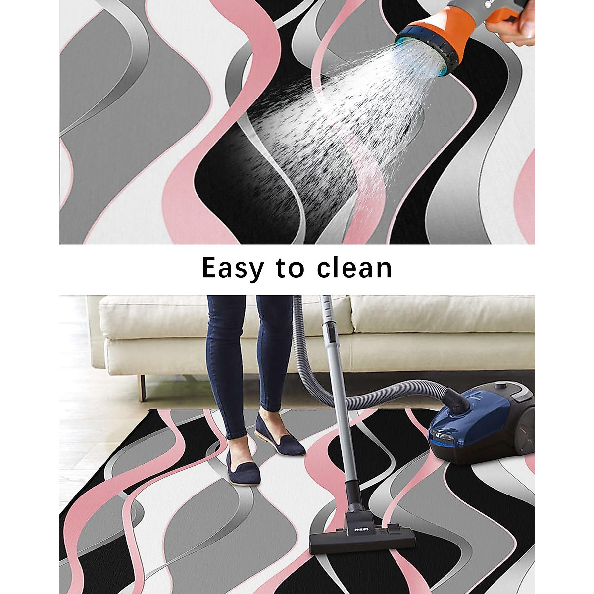 Pink Black Outdoor Rugs for 6'x9' Patios Clearance, RV Camping Mat Rug Portable Outside Rug Indoor Outdoor Area Rug Mat for Beach Deck Pool Geometric Contemporary Grey White Stripe