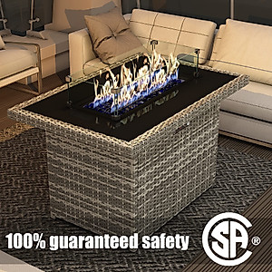 Propane Fire Pit Table, 44" Outdoor Gas Fire Pit with Glass Wind Guard & Waterproof Cover
