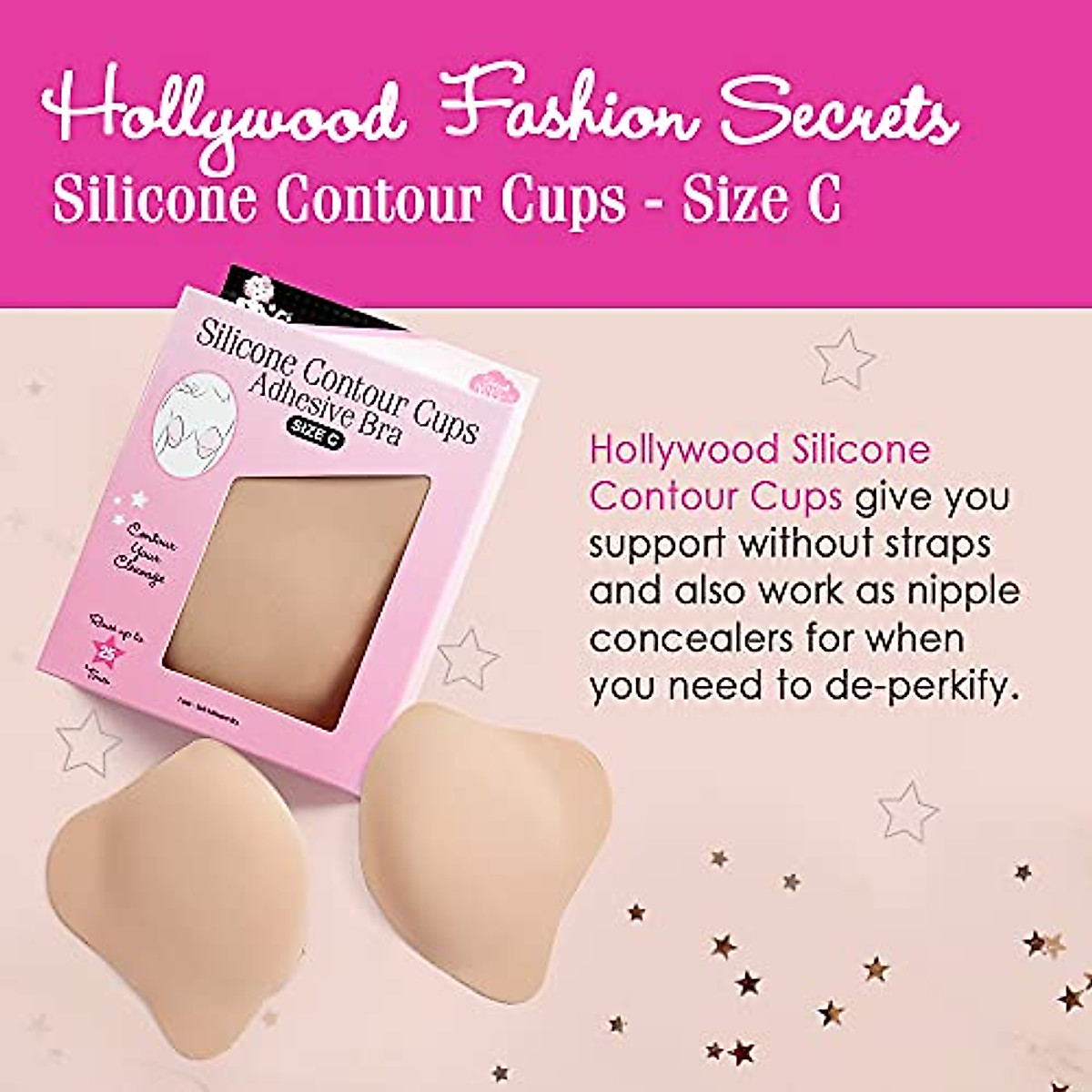 Hollywood Fashion Secrets Silicone Breast Contour Cups, Self-Adhesive, Reusable, Hypoallergenic - Size C
