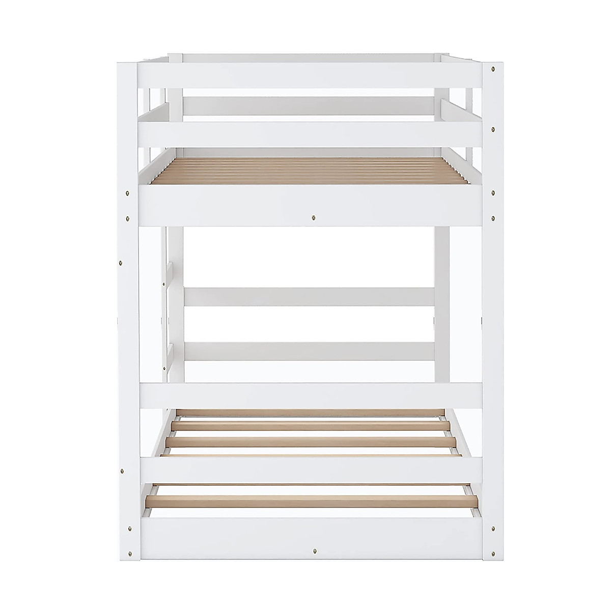 Twin Over Twin Low Bunk Bed, Solid Wood Floor Bunk Bed with Ladder, for Toddlers Kids Boys Girls (White)