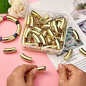 LiQunSweet 50 Pcs Golden Acrylic Noodles Beads Long Curved Tube Bead Spacers for DIY Bracelet Anklet Necklace Jewelry Making - 34mm