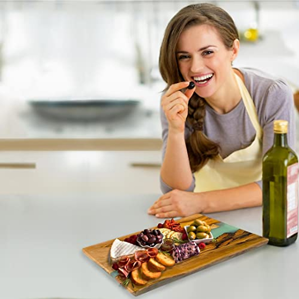 DESIGNIUM Handmade Olive Wood Cheese Board with Resin, Charcuterie Boards & Serving Tray, Wooden Epoxy Serving Board, Chopping and Cutting Board for Meat Vegetable & Fruit, Premium Gift for Kitchen