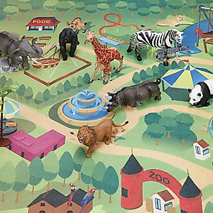 BOLZRA Safari Animals Figurines Toys with Activity Play Mat & Trees, Realistic Plastic Jungle Wild Zoo Animals Figures Playset with Elephant, Giraffe, Lion, Gorilla for Kids, Boys & Girls, 22 Piece