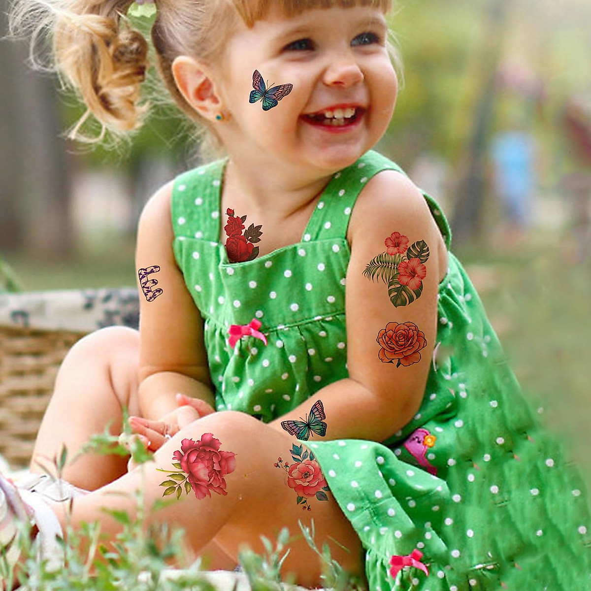 Tazimi 40 Sheets Flower Temporary Tattoos for Girl Kids -Rose Peony Lavender Butterfly Dragonfly Hydrangea Flower Collection Face Arm Body Tattoo Sticker Watercolor Flower Tattoos for Child Birthday Party Favors Supplies Gifts Decorations