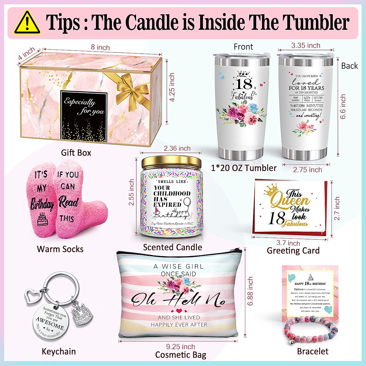 ShinnyWis 18th Birthday Gifts for Girls,18th Birthday Decorations for Girls Daughter Sister Her Girlfriend,Tumblers Gifts Set for 18 Year Old Girl Birthday Gifts Ideas