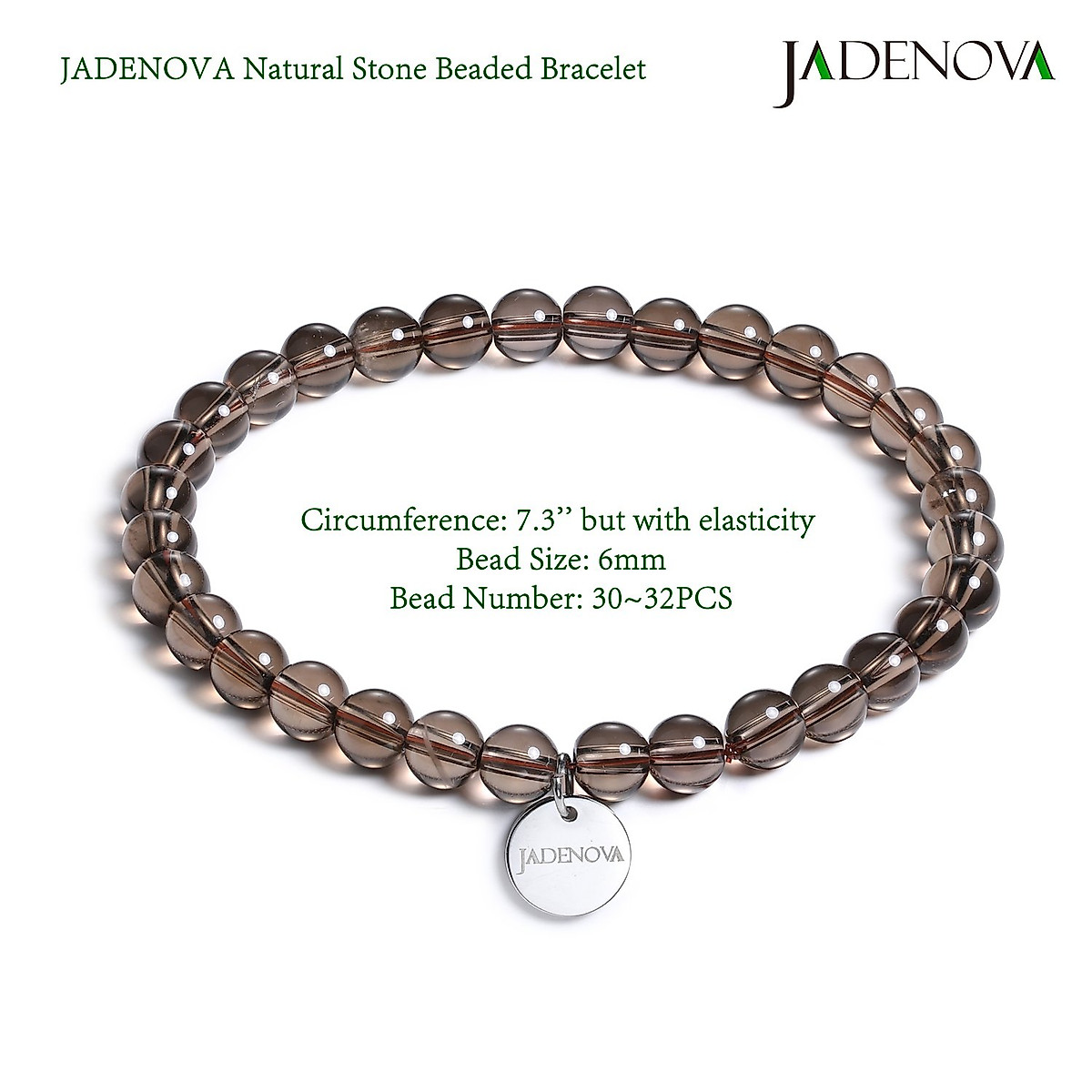JADENOVA 6/8mm Natural Smoky Quartz Gemstone Bracelets Round Beads Stretch Bracelet Adjustable Beaded Bracelet Couple Distance Bracelets Unisex (2pcs Bracelet Set)