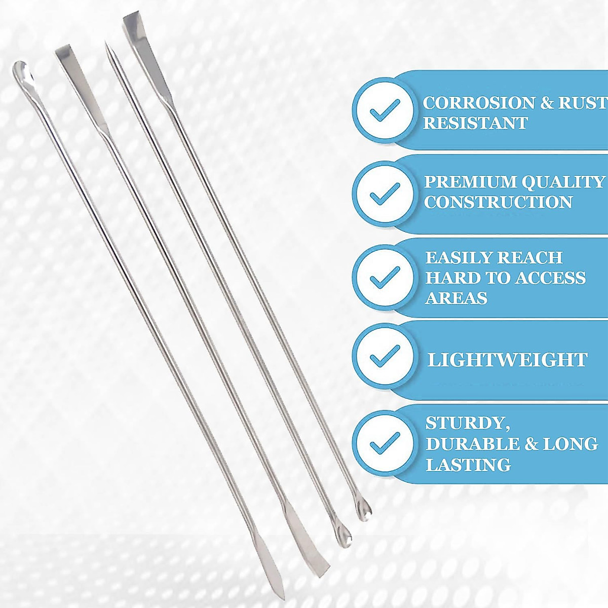 A2Z Scilab 4pc Stainless Steel Lab Spatula Micro Spoon Set, Double Ended Lab Mixing Reagent Spatulas - Long Sampling Spoon Scoop Tool Set Kit Laboratory Supplies for Experiments and Lab Use