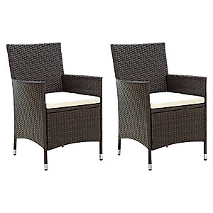 ZQQLVOO Patio Chairs with Cushions 2 pcs Poly Rattan Brown, Outoor Bar Height Stools, Outdoor Dining Chair, Patio High Top Bar Height Stool Chairs for Home Entertaining