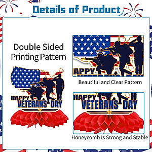 Gameza Veterans Day Party Decorations - 9PCS Veterans Day Decorations Thank You Veterans Honeycomb Centerpieces Table Decor Happy Veterans Day Patriotic Decorations Memorial Day Theme Party Supplies