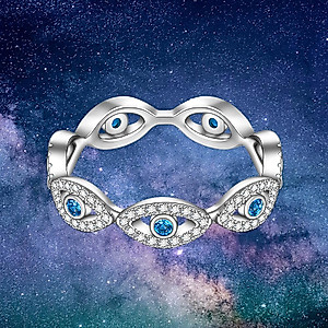 Evil Eye Ring Sterling Silver Blue Evil Eye Rings for Women Spiritual Mal De Ojo Nazar Amulet Sapphire Greek Turkish Third Eyes Jewelry