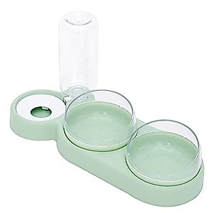 JiangYanus Raised Cat Bowls, 15° Tilted Cat Puppy Food and Water Bowl Set with Automatic Water Dispenser Bottle Cat Dish for Cat Small Medium Dogs (Green)