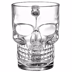 Hacaroa 6 Pack 17 Oz Skull Glass Beer Mug with Handle, Heavy Base Drinking Tiki Glasses, Clear Funny Beer Stein Cup for Whiskey, Wine, Juice, Bar, Halloween Decorations Gifts