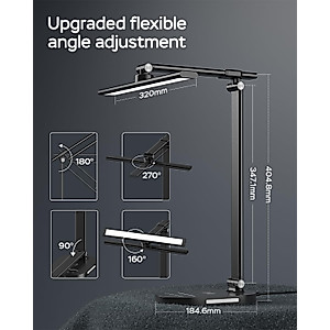XREY LED Desk Lamp with Wireless Charger, USB Charging Port, Desk Lamp Touch Control Dimmable with 5 Color Modes & 5 Brightness, Eye Caring Desk Lamp, 2 Night Lights (Black)