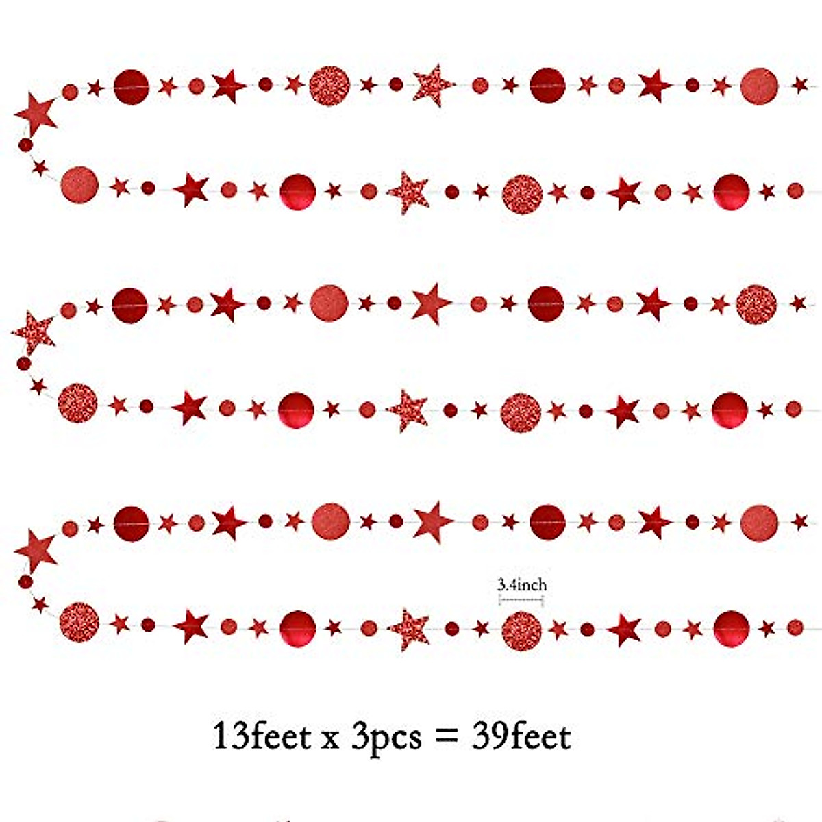 Decor365 Twinkle Star Garlands Red Circle Dots Streamer for Valentines Party Decorations Chinese New Year Hanging Decor Glitter Banner for Bridal Shower Baby Shower Showcase Wedding Curtains Props