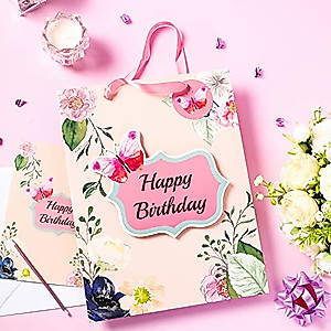 MAYPLUSS 13" Large Gift Bag with Greeting Card and Tissue Paper for Birthday - Pink Floral