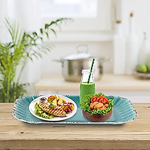 LOK-OSEMILE Gourmet Art Crackle Set of 2 100% Melamine Rectangular Serving Trays/Platters Aquamarine blue 12"