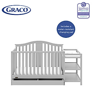 Graco Solano 4-in-1 Convertible Crib and Changer with Drawer (Pebble Gray) – Crib and Changing -Table Combo with Drawer, Includes Changing Pad, Converts to Toddler Bed, Daybed and Full-Size Bed