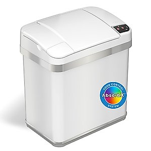 iTouchless 2.5 Gallon Trash Cans with AbsorbX Odor Filter, 2 Gal Sensor Pearl White