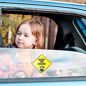 TIESOME 2 pcs Baby on Board Car Warning, Baby on Board Sticker Sign for Car Warning with Suction Cups, Baby in Car Sticker for Car Window Cling Reusable Baby on Board Sticker Decal (Giraffe + Lion)