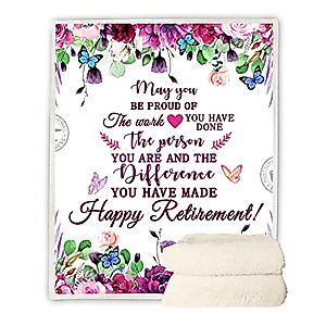 Onecmore Happy Retirement Throw Blanket Gifts for Women Best Female Retirement Gifts Ideas Print for Mom,Nurse,Doctor,Teacher,Police Lightweight Cozy Home Decor Soft Warm for Living Room Sofa 50"x60"