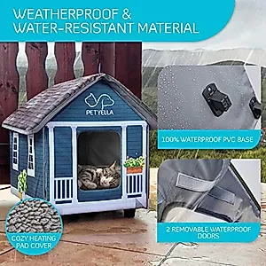 PETYELLA Heated cat Houses for Outdoor Cats in Winter - Weatherproof - Outdoor Heated Houses for Feral Cats - Easy to Assemble