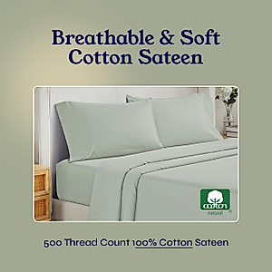 California Design Den Full Size Sateen Sheet Set - 100% Extra Long Staple Cotton 500 Thread Count, Silver Sage Sheet Set, Lightweight Bed Set for Ultimate Comfort, Deep Pocket Fits 16 Inch Mattresses