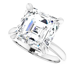 10K Solid White Gold Handmade Engagement Ring, 5 CT Asscher Cut Moissanite Diamond Solitaire Wedding/Bridal Rings for Women/Her, Minimalist Anniversary Ring Gifts (5.5)