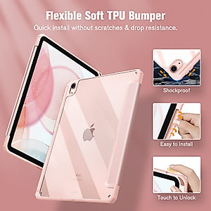 Fintie Hybrid Slim Case for iPad Air 11-inch M3 (2025) / M2 (2024), iPad Air 5th (2022) / 4th Generation (2020) 10.9 Inch - Shockproof Cover with Clear Back Shell & Pencil Holder, Rose Gold
