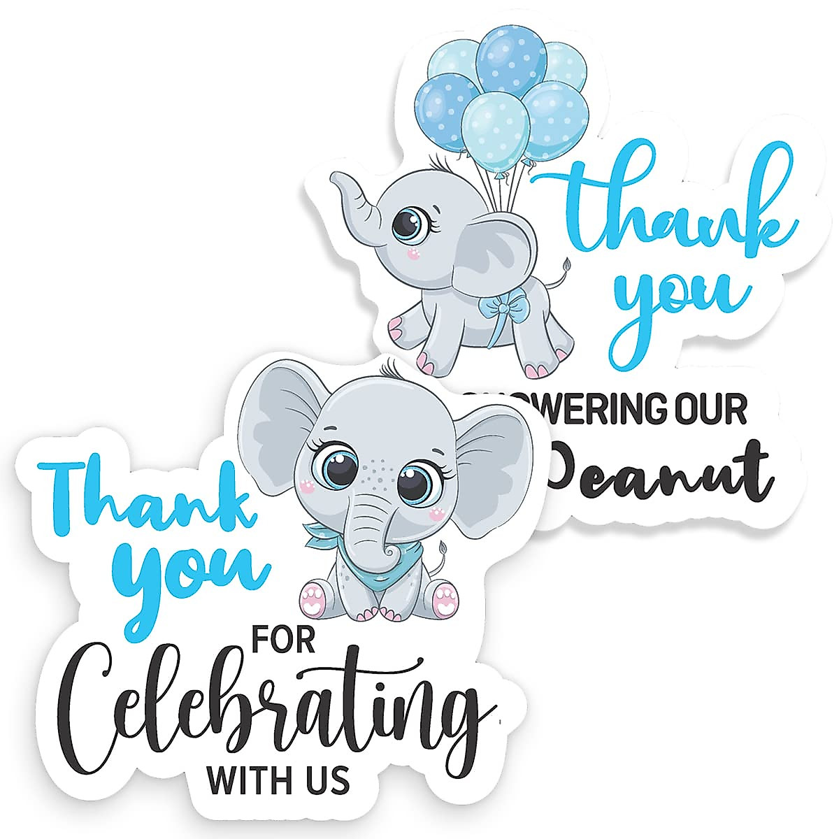 Cute Thank You for Celebrating with Us Blue Elephant Boy Thank You Stickers Labels,Elephant Party Sticker for Elephant Theme Boy Birthday Party Favor Label Decorations