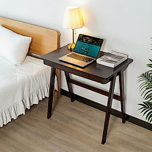 Cttasty Computer Desk with Drawers, Solid Wood Writing Desk, Mid Century Modern Home Office Desks, Oak Study Table, Small Desk for Bedroom, 29.1 H x 31.5 W x 19.7 D Inches, Walnut