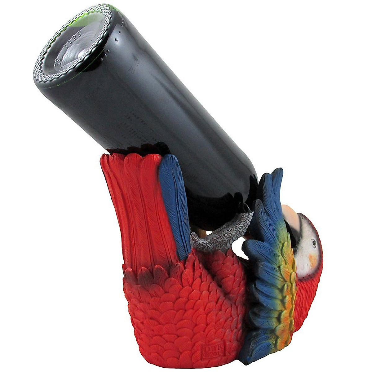 Tropical Parrot Wine Bottle Holder As a Display Stand Statue for Whimsical Beach Bar or Nautical Dining Room Tabletop Wine Rack Decor or Decorative Macaw and Bird Sculptures
