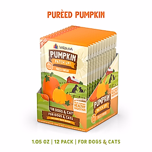 Weruva Pumpkin Patch Up! Pumpkin Puree Pet Food Supplement for Dogs & Cats, 1.05oz Pouch (Pack of 12)