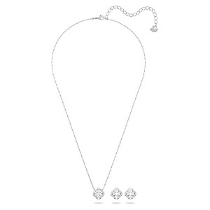 SWAROVSKI Sparkling Dance Set, Necklace and Stud Pierced Earrings Set with White Crystal and Matching Pavé on a Rhodium Finish Setting, Part of the Sparkling Dance Collection