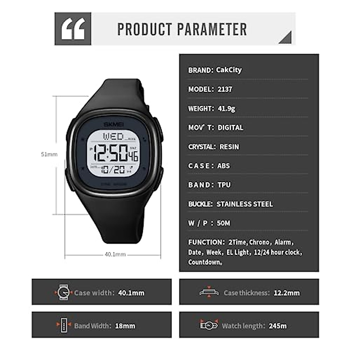 CakCity Mens Womens Digital Watch Black Waterproof Digital Watches for Women Stopwatch Wrist Watch Square Face Sport Watch for Unisex