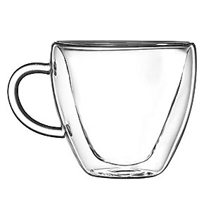 Cool Cook 2 Pack Heart Shaped Double Walled Insulated Glass Coffee Mugs or Tea Cups，Beautiful Heart Shape, Thermo Insulated Premium Quality Borosilicate Glass, Set of 2 (8.5 oz, 240 ml)