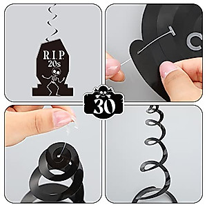 30 Pcs Death to My Twenties Birthday Decorations Rip to My 20s Birthday Hanging Decorations Death to My 20s Decorations Foil Swirls Black 30th Ceiling Hanging Swirl for Men Women 30th Birthday Party