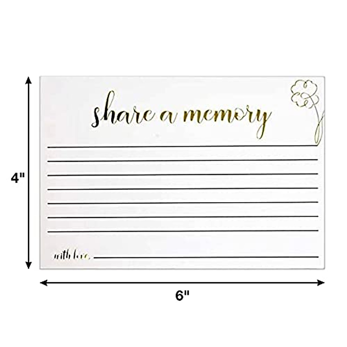 50 Share A Memory Cards 4" X 6" White with Gold Foil Note Card Write And Sign For Birthday Graduation Anniversary Wedding Celebration of Life Retirement Funeral Memorial Bridal Shower Game Party