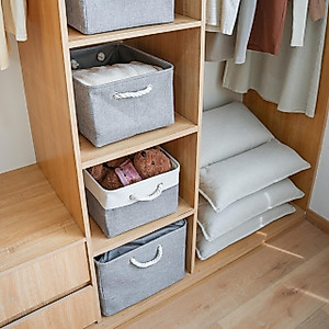 Foldable Storage Baskets for Organizing , Linen Closet Organizers,16.×12in Closet Organizer Bins with Cotton Rope Handles,Fabric Basket,Storage Baskets for Shelves, Toys,Clothes,Office-Gray/Off White