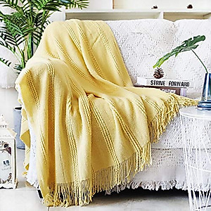 ALPHA HOME Cable Knit Throw Blanket Acrylic Cozy Snuggle TV Bed Sofa Throw for Adults and Kids,50''×60",Gold