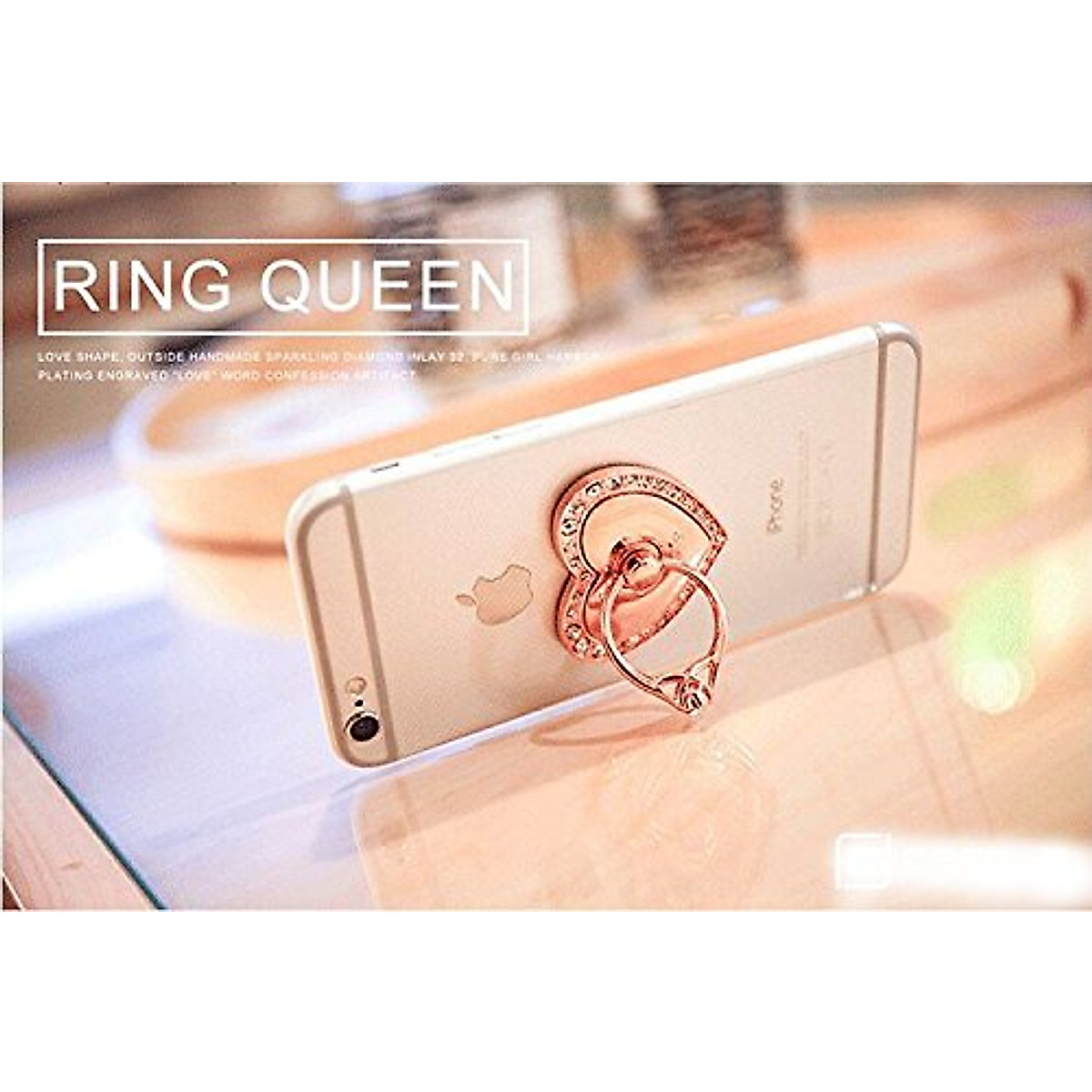 Universal Phone Ring Bracket Holder,UCLL Love Heart Diamond Shape Finger Grip Stand Holder Ring Car Mount Phone Ring Grip Smartphone Ring Stent Tablet Rose Gold