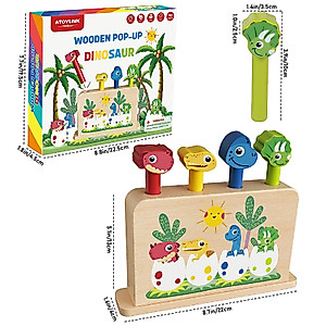 Tacobear Pop Up Toy Wooden Dinosaur Montessori Games Preschool Learning Educational Toys for 1 2 3 Years Baby Toddlers Kids Boys Girls