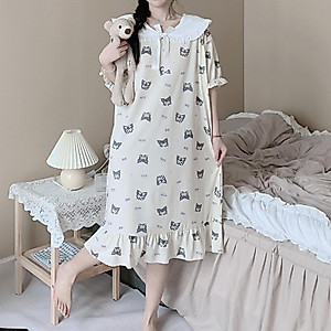 Kuromi Pajamas for Women Kawaii Kuromi Nightgown Pajamas Lightweight Sleep Dress Soft Kuromi Sleepwear Casual Pajamas for Women Girls (Beige, XXL)